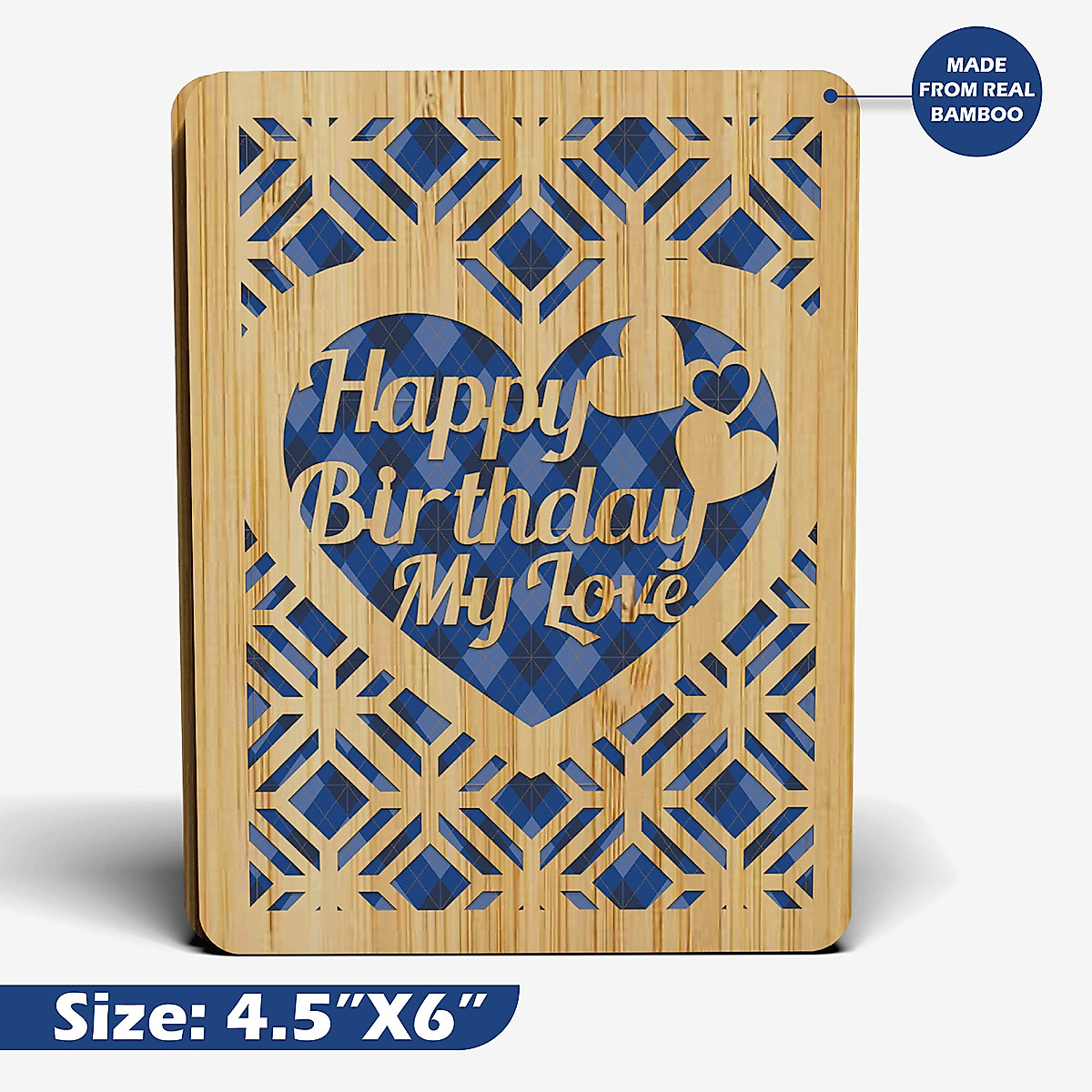AGAPE LOVE CARDS Happy Birthday Card For Husband - | Made From Real Bamboo | 6" X 4.5" - 1 Pack (Envelope Included) | Laser Cut, Romantic Husband Birthday Card from Wife or Significant Other