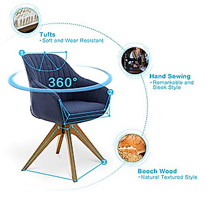 Art Leon Mid Century Modern Swivel Accent Chair with Arms, Beech Wood Legs Upholstered Computer Desk Chair for Small Spaces Home Office Living Room Bedroom, Royal Blue
