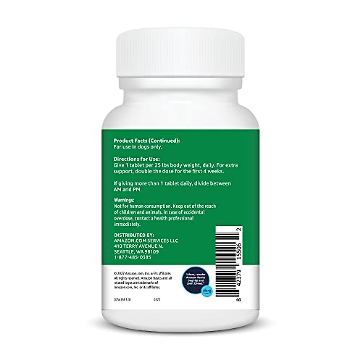Amazon Basics Dog Hip & Joint Chewable Tablets, Duck Flavored, 120 Count (Previously Solimo)
