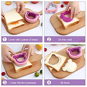 Sandwich Cutter and Sealer Set,4pcs Bread Sandwich Sealer Decruster Maker and DIY Sandwich Cookie Cutters for Kids Bento Box(Including Dinosaur,Heart,Star and Bear)