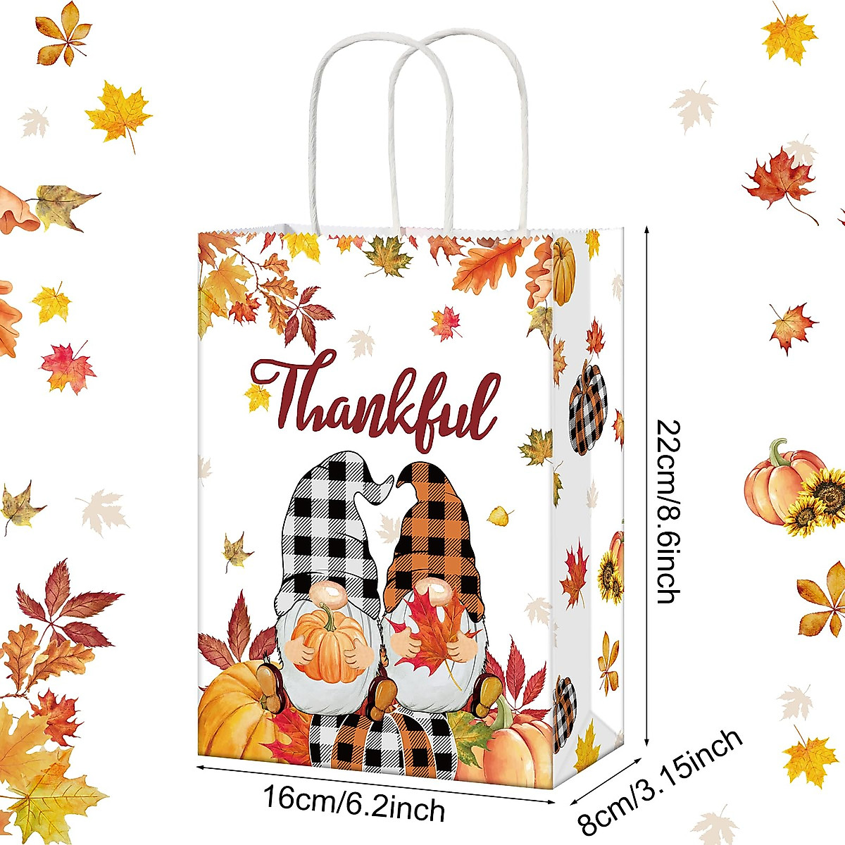Seajan 32 Pieces Thanksgiving Gift Bags with Tissue Paper Thanksgiving Party Favor Bag with Handles Fall Party Treat Paper Bags Fall Candy Bags Thanksgiving Fall Autumn Party Supplies and Gifts