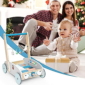Wooden Baby Walker, Push Toys for Babies Learning to Walk,Shopping Cart for Kids Garden Wagon and Play Set with Abacus Blocks Push and Pull Learning Walking Educational Gift for Toddler Boy Gir 2 3