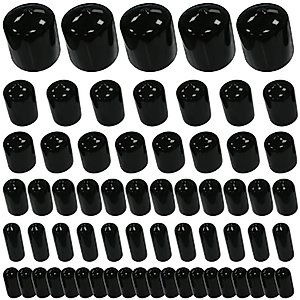 Mardatt 64Pcs 6 Sizes Black Rubber Bolt Screw Thread Protector Cover Vinyl End Caps for Pipe Post Hose Assortment Kit Fit O.D. from 1/4 inch to 1 1/2 inch