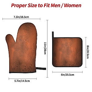Oven Mitts and Pot Holders Sets of 4 Paint Hammered Abstract Orange Brown Vintage Aged Copper Burnt Dirty Dark Antique Polyester Oven Mitts with Oven Gloves and Hot Pads Potholders for Kitchen BBQ