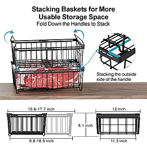 iSPECLE Freezer Organizer Bins - Fit 10 to 20 Cu.FT Chest Freezer, 2 Pack Large Expandable Stackable Deep Freezer Organizer Bins Sort and Easily Get Food with Handle, Improve Air Circulation, Black