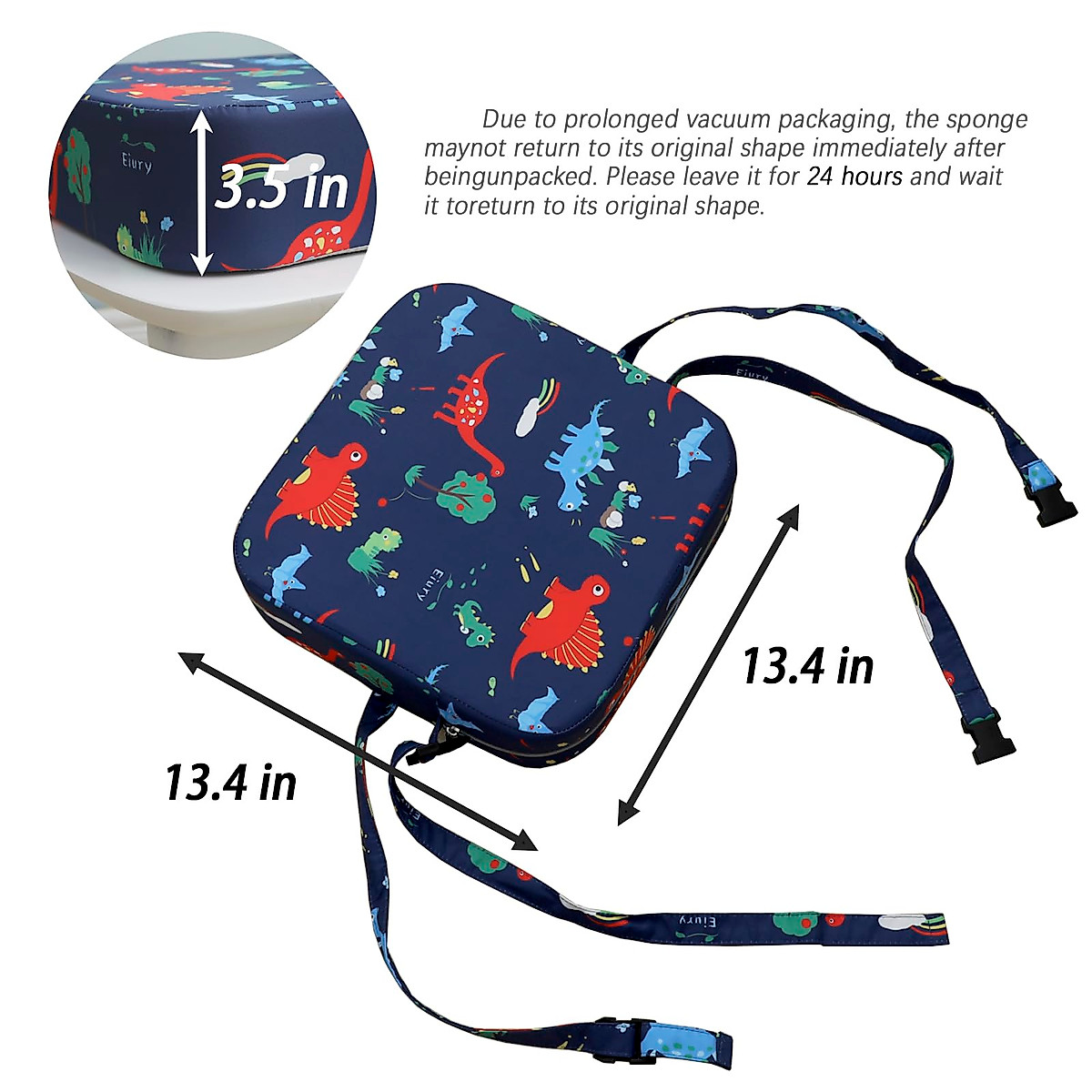 Eiury Toddler Booster Seat for Dining Table, Portable Kids Booster Seat with Safety Buckles Portable Increasing Booster Cushion with Non-Slip Bottom (Blue Dinosaur)