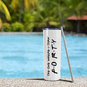 40th Birthday Gifts For Women 1984 Birthday Decorations For Women Female 20oz Wine Tumbler Happy 40 Year Old Bday Presents For Bestie Friend Sister Woman White Wine Cup With Turn Forty Keychain