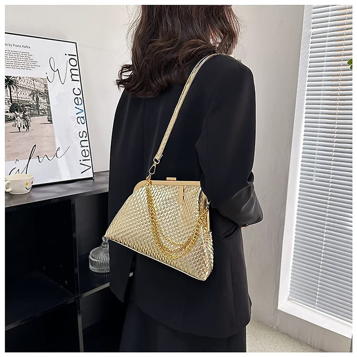 Bagkcopp Women Crystal Clutch Purses Bride and Bridesmaid Handbag Crossbody Bag,Chain Elegant Evening Bag (Gold)