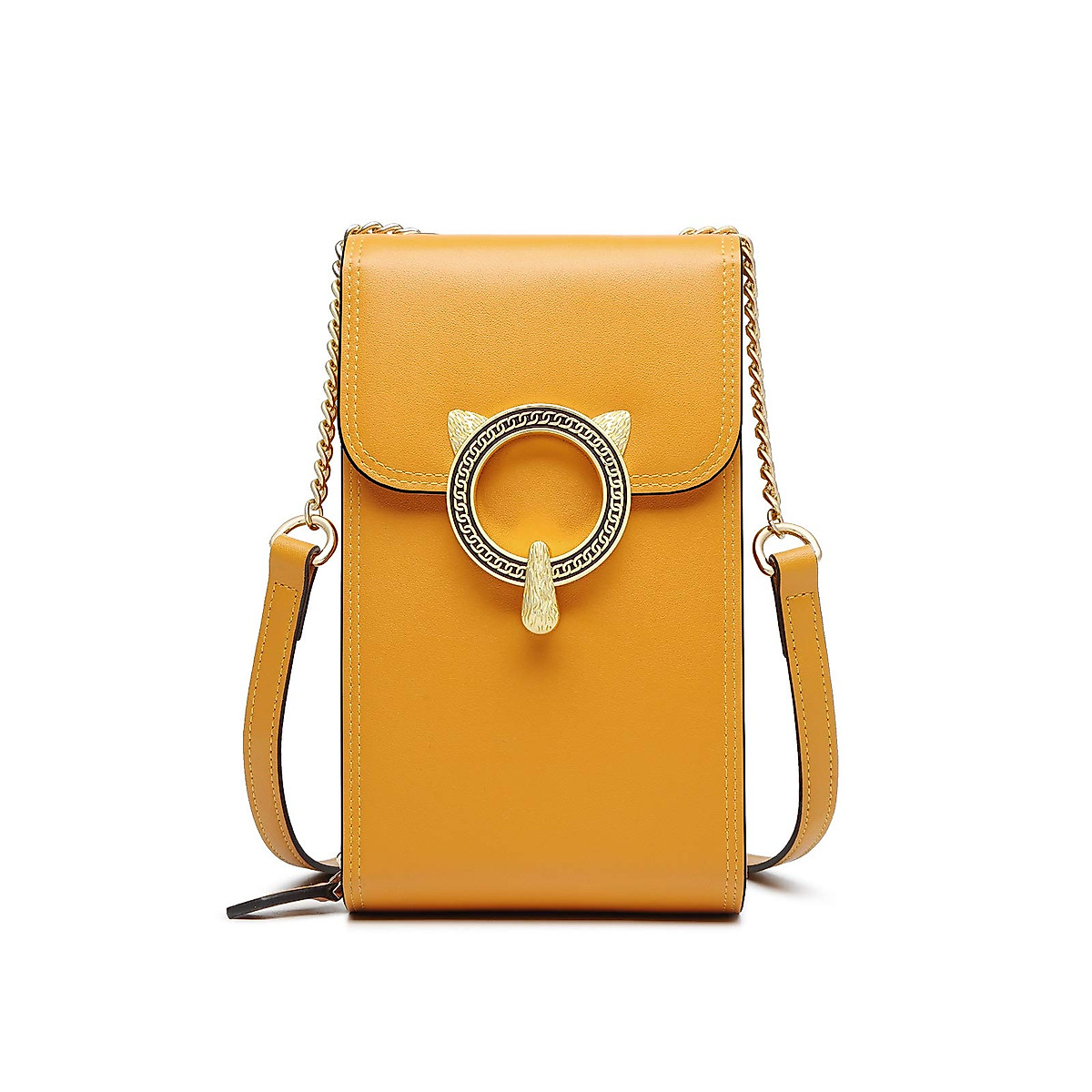 Crossbody Cell Phone Purse for Women, Genuine Leather Crossbody Phone Bags Ladies Cross Body Purse Women's Small Cowhide Leather Shoulder Bags Zip Around Leather Purse Wallets(Yellow)