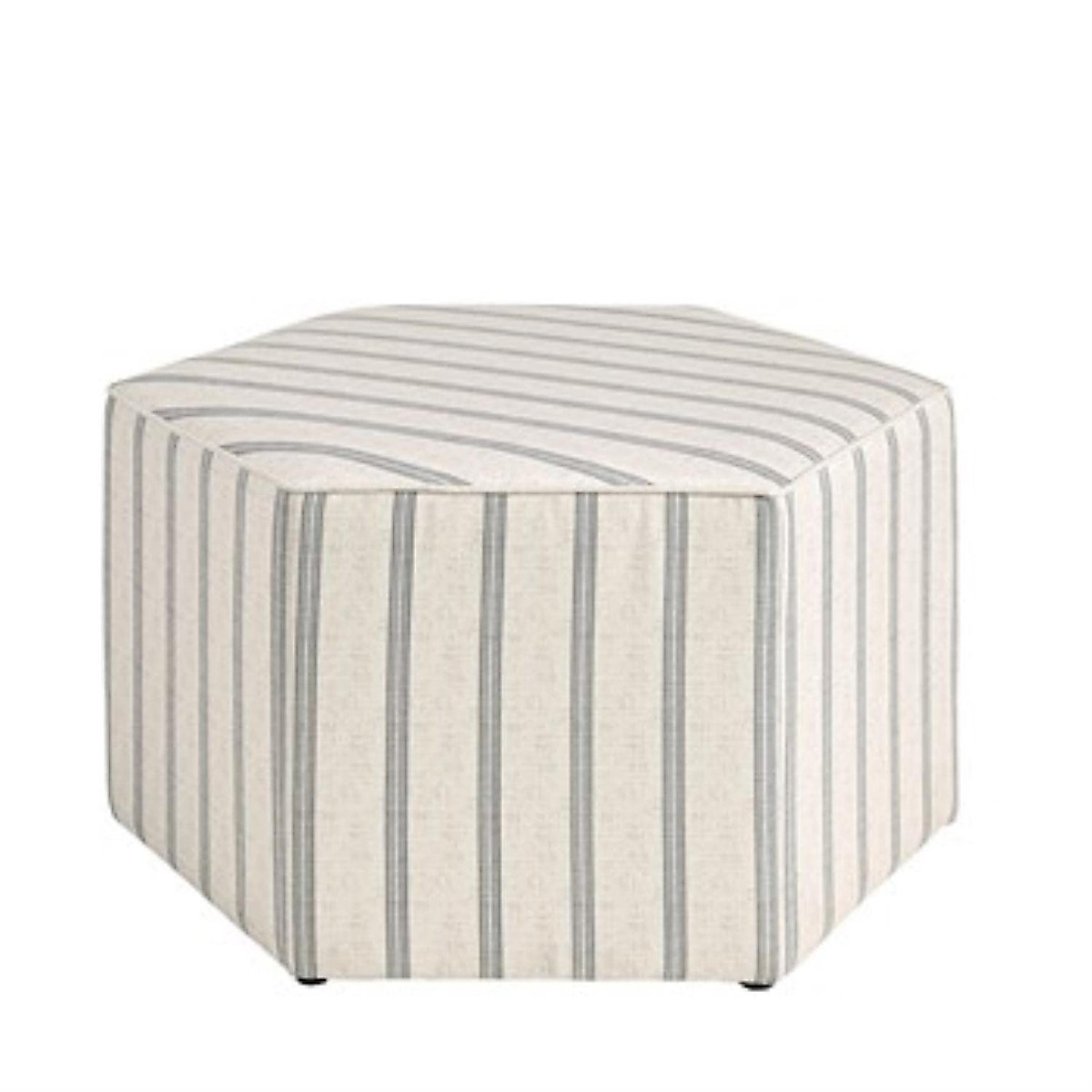MARTHA STEWART Ellen Coffee Table - Solid Wood Frame, Soft Fabric, Large Accent Ottoman - Modern Foam Padded Top Footstool Cocktail Living Room Furniture Natural, 32" W x 32" D x 18" H, Grey Stripes
