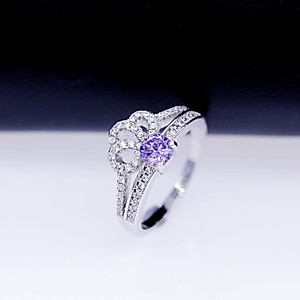 Uloveido Women's Princess Queen Crown Tiara Rings White Gold Plated Round Multi Cubic Zirconia Tiny Clear CZ Promise Ring (Purple, Size 7) Y2735