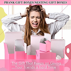 Yeaqee 24 Pcs Prank Gift Box with Ribbon Nesting Gift Boxes Assorted Sizes Surprise Square Funny Gag Gift Box for Packaging Presents Weddings Birthday Christmas Anniversaries, 1.9-6.3 Inch (Pink)