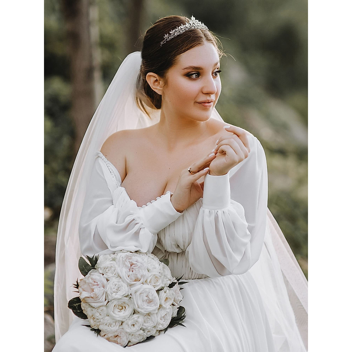 SWEETV Rhineshtone Wedding Tiara for Bride & Flower Girls - Princess Tiara Headband Bridal Crown, Bridal Hair Accessories for Women, Silver+Clear