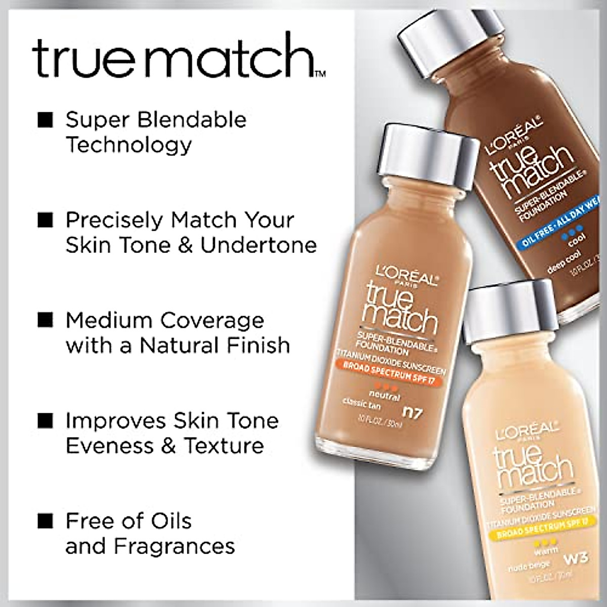 L'Oreal Paris Makeup True Match Super-Blendable Liquid Foundation, Fair Ivory C0.5, 1 Fl Oz, 1 Count