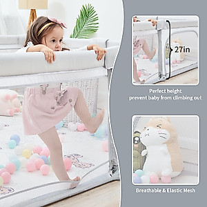 Baby Playpen Foldable 79x59 Playpen for Babies and Toddlers, Adjustable Play Pen for Toddlers 1-3 Baby Fence Baby Play Yards for Indoor & Outdoor Baby Gate Playpen with Packing Bag, Light Grey