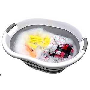 SAMMART 36L (9.5 gallon) Collapsible Plastic Laundry Basket - Oval Tub/Basket - Foldable Storage Container/Organizer - Portable Washing Tub - Space Saving Laundry Hamper