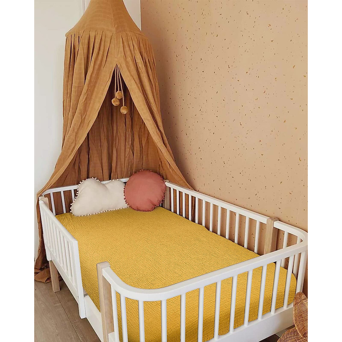 Crib Sheets for Boys Girl, Fitted Baby Toddler Bed Sheets 28" x 52", Neutral Muslin Cotton Crib Mattress Sheet with Boho Style, Soft and Breathable Comfort (Mustard Yellow, Crib Sheet)