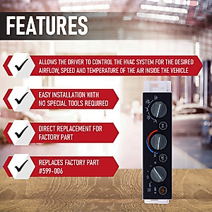 AC Heater Climate Control Panel with Rear Defogger - Compatible with Chevy, Cadillac and GMC - Escalade, C1500, C2500 Suburban, C3500HD, K1500, K2500, Tahoe, Yukon - Replaces 9378805, 16231165