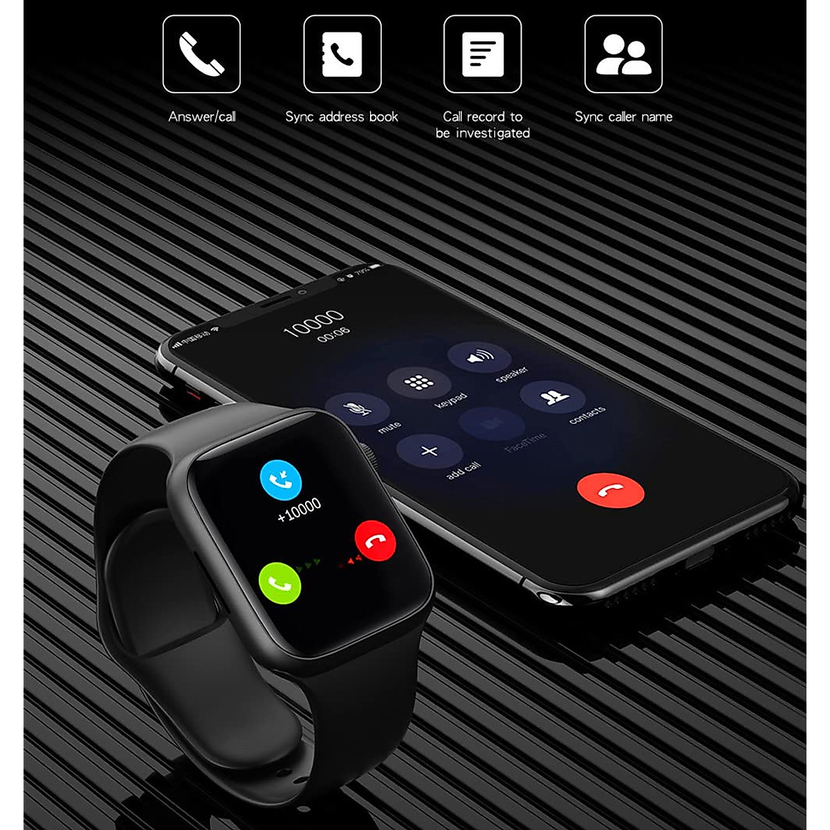 Wooull Smart Watch for Android iOS Phones Compatible with iPhone Samsung for Men Women Kids, 1.75'' Full Touchscreen Fitness Tracker Bluetooth Smartwatch with Call/SMS/Heart Rate/Pedometer (Black)