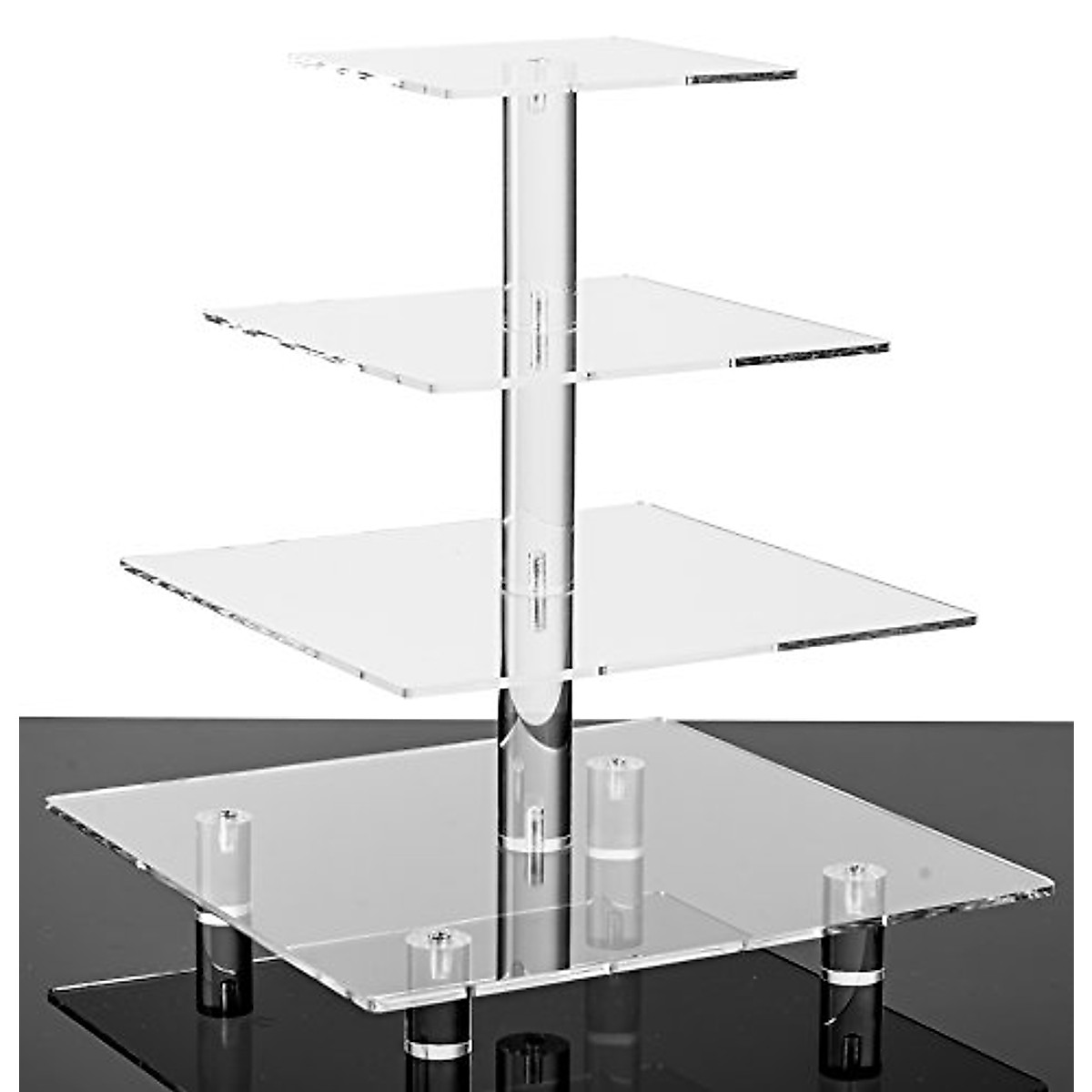 Jusalpha® Large 4 Tier Square Acrylic Cupcake Tower Stand for Dessert, Pastry, Serving Platter-Candy Bar Party Décor and Supply(with Rod Feet) (4SF-V2)