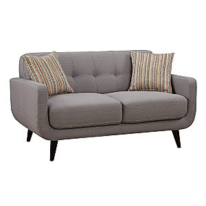 AC Pacific Crystal Collection Mid Century Modern Living Room Furniture, Tufted Back, Solid Espresso Legs, Plush Upholstery, Accent Piece with Minimal Assembly, Sofa and Loveseat, Grey