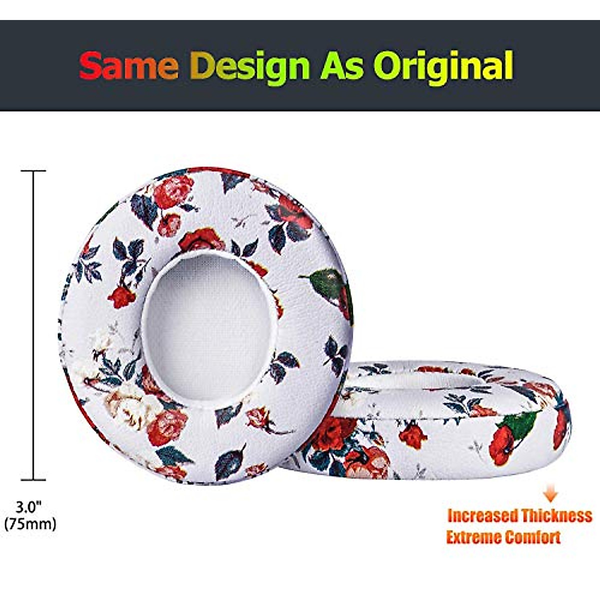 Beats Solo 3 Wireless Ear Pads Replacement, BUTIAO Protein Leather Memory Foam Headphone Earpads Ear Cushion Pad for Beats by Dre Solo 3 Wireless & Solo 2 Wireless Over Ear Headsets (White Floral)