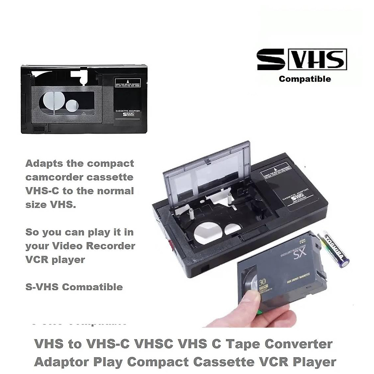 VHS-C to VHS VCR Standar Motorized VHS Cassette Adapter for JVC C-P7U CP6BKU C-P6U Panasonic PV-P1 RCA VCA115 (NOT Compatible with 8mm/MiniDV/Hi8 Tapes)