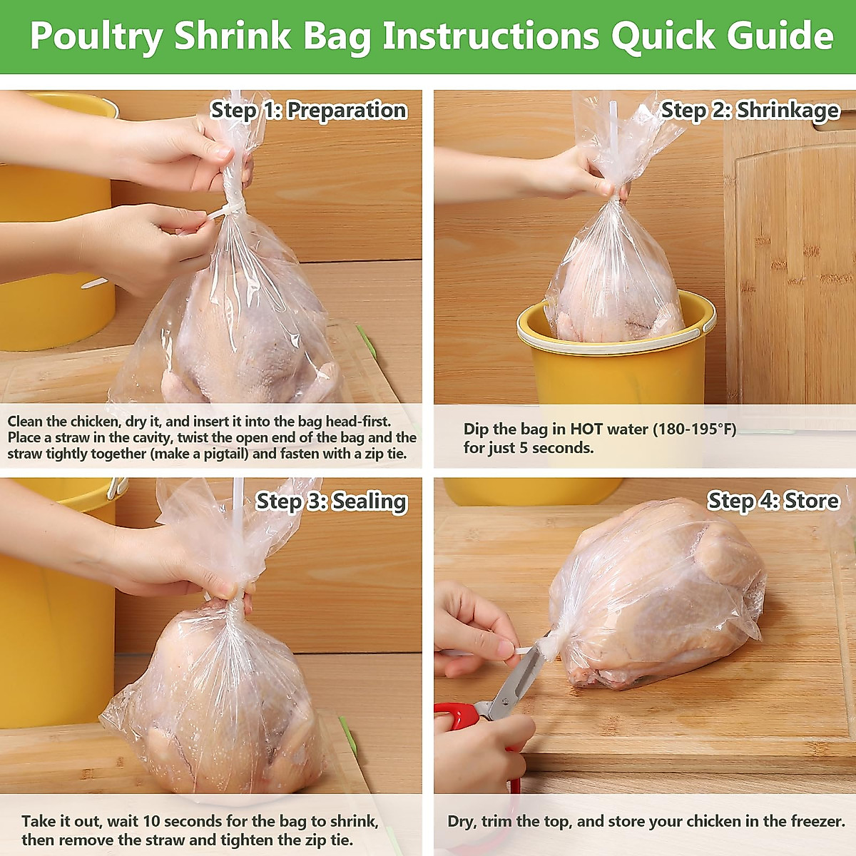 YISIMODI 18x13 In Poultry Shrink Bags - Perfect for Fresh, Safe, and Convenient Food Packaging - 30 Packs