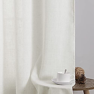 Natural Linen Curtains 84 Inch Length 2 Panels for Living Room Rod Pocket Semi Sheer Boho Bedroom Curtain Privacy Ivory Cream White Farmhouse Linen Curtain Drapes Floor Length 84 Inches Long 7 FT