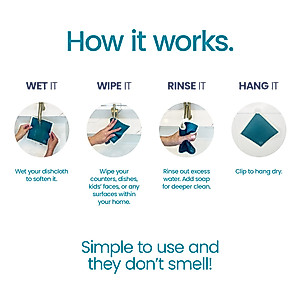 Harps&Seb 6-Pack, Reusable Swedish Dishcloths,Super Absorbent Washable Swedish Dish Towels with Convenient Hanging Clips, No Odor, Biodegradable, Non-Scratch Reusable Paper Towels