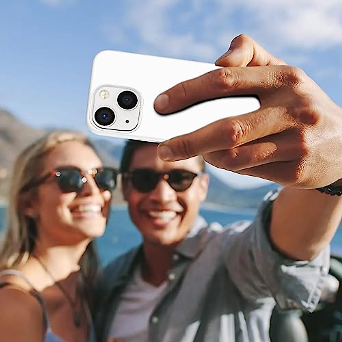 YATWIN [5 in 1 Designed for iPhone 13 Case with 2X Screen Protector + 2X Camera Lens Protector, Liquid Silicone Slim Soft Rubber Shockproof Phone Case Cover for iPhone 13 (6.1") - White