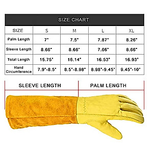 KINDE Gardening Gloves - Thorn Proof Cowhide Leather Rose/Blackberry Pruning Long Forearm Protection Gauntlet, Work Garden Gloves (YELLOW, Medium)