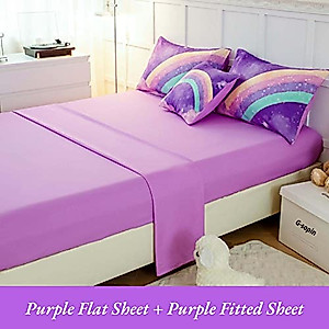 ANGIYUIN Purple Twin Bed in A Bag, 6 Pieces Rainbow Gradient Glitter Bedding Sets for Girls, 3D Galaxy Nebula Kids Comforter Set with Comforter Sheets Pillowcases for All Season