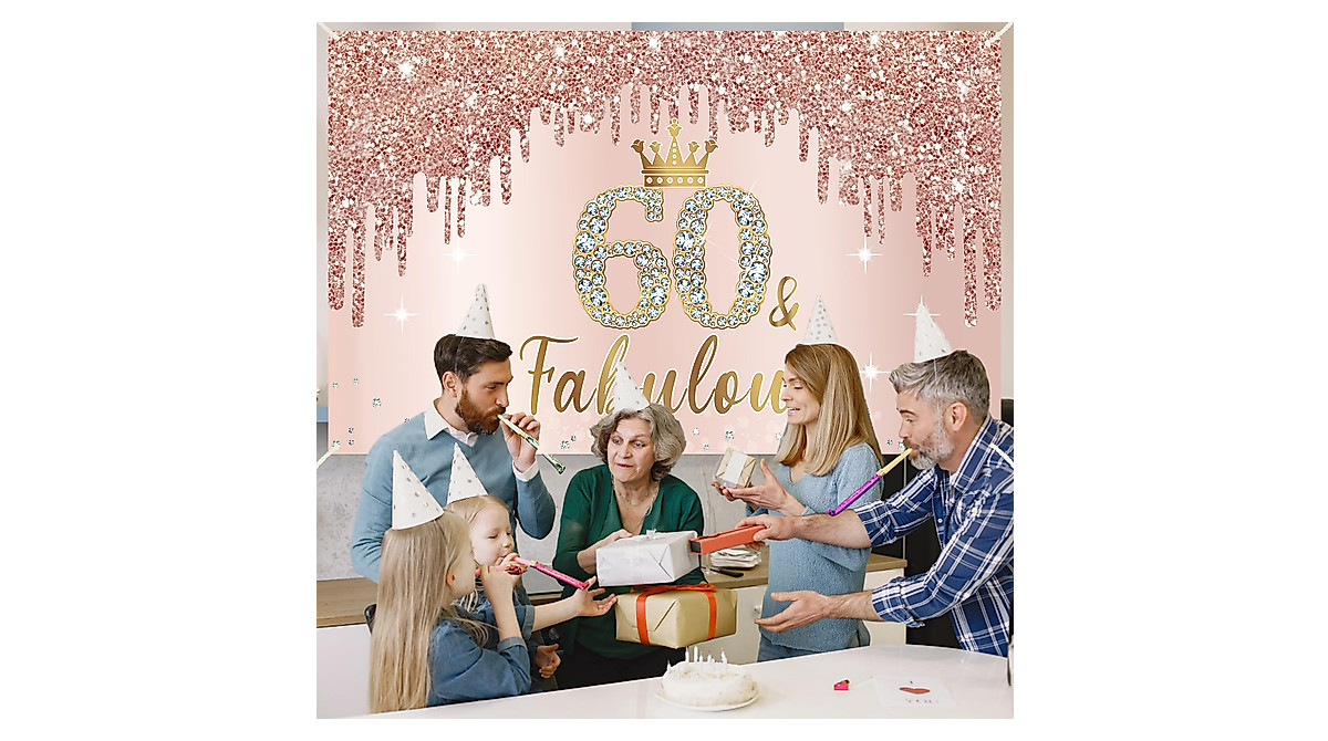 Elegant Pink Rose Gold 60th Birthday Banner Decorations