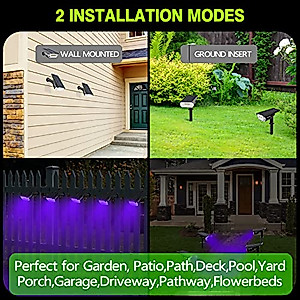64 LEDs Solar Spot Lights Outdoor Landscape Lighting, AOUNQ 1000 Lumens 3 Lighting Modes Solar Outdoor Lights Purple, IP67 Waterproof Solar Spotlight 2-in-1 Garden Light, for Yard Pathway Flag, 2 Pack