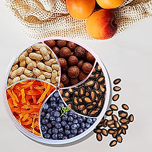 Round Divided Serving Tray Platter with Lid & Handle Storage Container, 5 Colorful Compartment Box Clear Organizer, Compartment Party Platter for Candy, Appetizer, Snack, Fruit, Nuts, Veggie, Parties