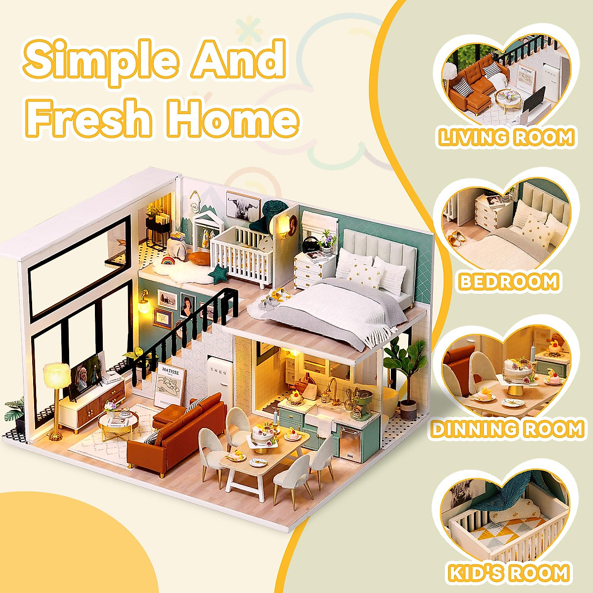 Flever Dollhouse Miniature DIY House Kit Creative Room with Loft Apartment Scene for Romantic Artwork Gift (Comfortable Life)