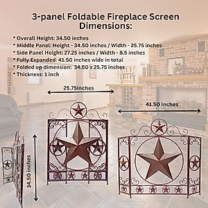 BestGiftEver 3-Panel Fireplace Screen Decorative with Rustic Brown Star Detail - Stand Alone Fireplace Cover Metal Mesh Screen - Home Decor for Cabin, Lodge, and Rustic Country Style Firescreen