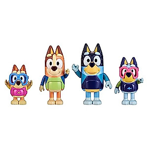 Bluey Figure 4-Pack, Family Beach Day 2.5-3 Inch, Bingo, Bandit and Chilli Character Figures with Accessories