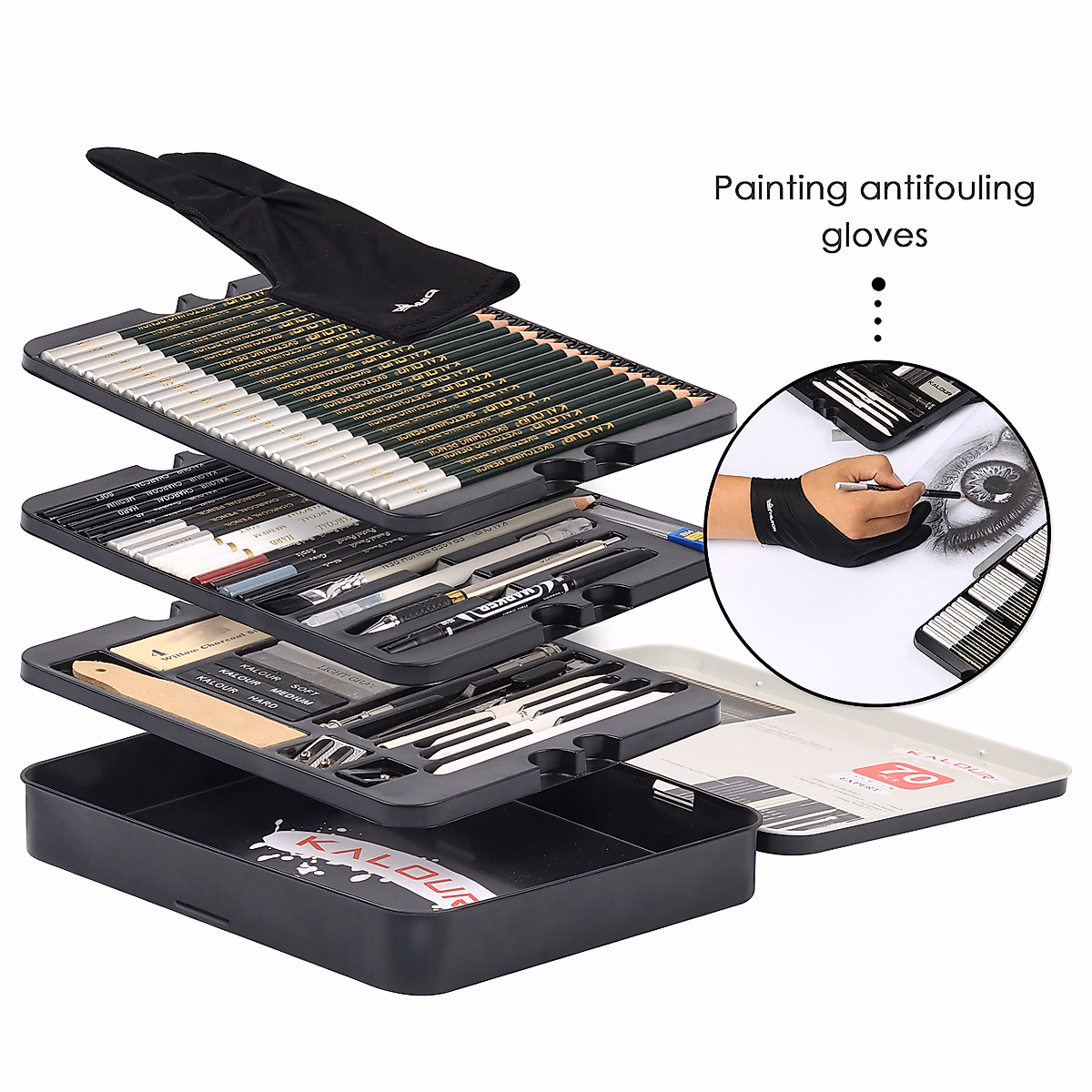KALOUR 72-Pack Sketch Drawing Pencils Kit with Sketchbook and 3-color Drawing Paper,Tin Box,Include Graphite,Charcoal,Drawing Glove and Artists Tools,Pro Art Drawing Supplies for Adults Beginner