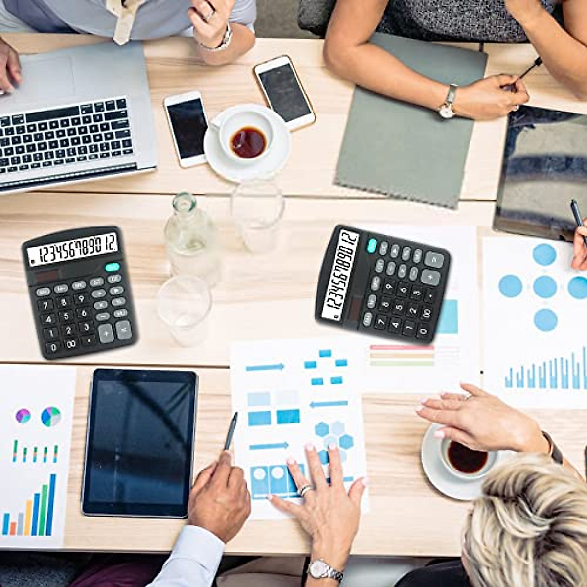 Calculator HIHUHEN 12 Digit Desk Calculator Large Buttons Solar Desktop Calculator for School Home Office - Battery Included (1 x UK837)