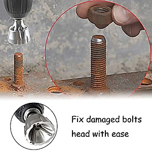 SeonFook Deburring External Chamfer Tool Bolt Thread Repair Tool Screw Burr Chamfering Removal Tool Quick Release Hex Shank Fits for 1/8"-3/4"(3mm-19mm) Deburring Drill Bit