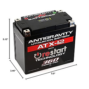 Antigravity ATX12 Performance Lithium Motorcycle Powersport Battery wth Built In Jump Starting, 6.1Ah. Replaces YTX12, YTX14, Honda, Yamaha, Kawasaki, Generators
