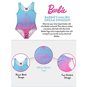 Barbie Swimming Costume | Malibu Beach Womens Swimsuit | Pink One Piece Swimsuit for Women | L | Official Merchandise
