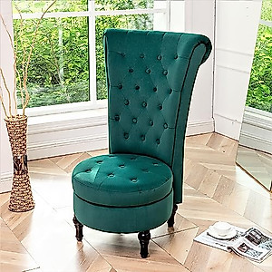 Container Furniture Direct Royal High-Back Velvet Accent Chair for Vanity with Storage and Luxurious Upholstery, Retro Design and Versatile Usage for Living Room, Bedroom, Lounge and Office, Green