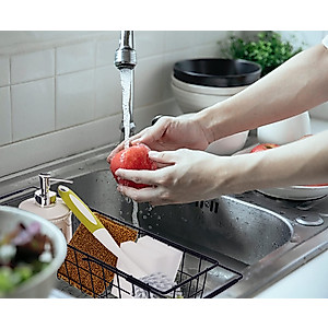 Yesland 2 Pack Over The Kitchen Sink Caddy Sponge Holder - Expandable from 13.25 to 20.75 Inch, Stainless Steel Telescopic Sink Storage Rack Basket for Kitchen Sink Bathroom Laundry Room Black