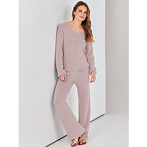 ANRABESS Women 2 Piece Outfits Sweater Lounge Sets Long Sleeve Cable Knit Pullover and Wide Leg Pants Tracksuit Matching Set Large