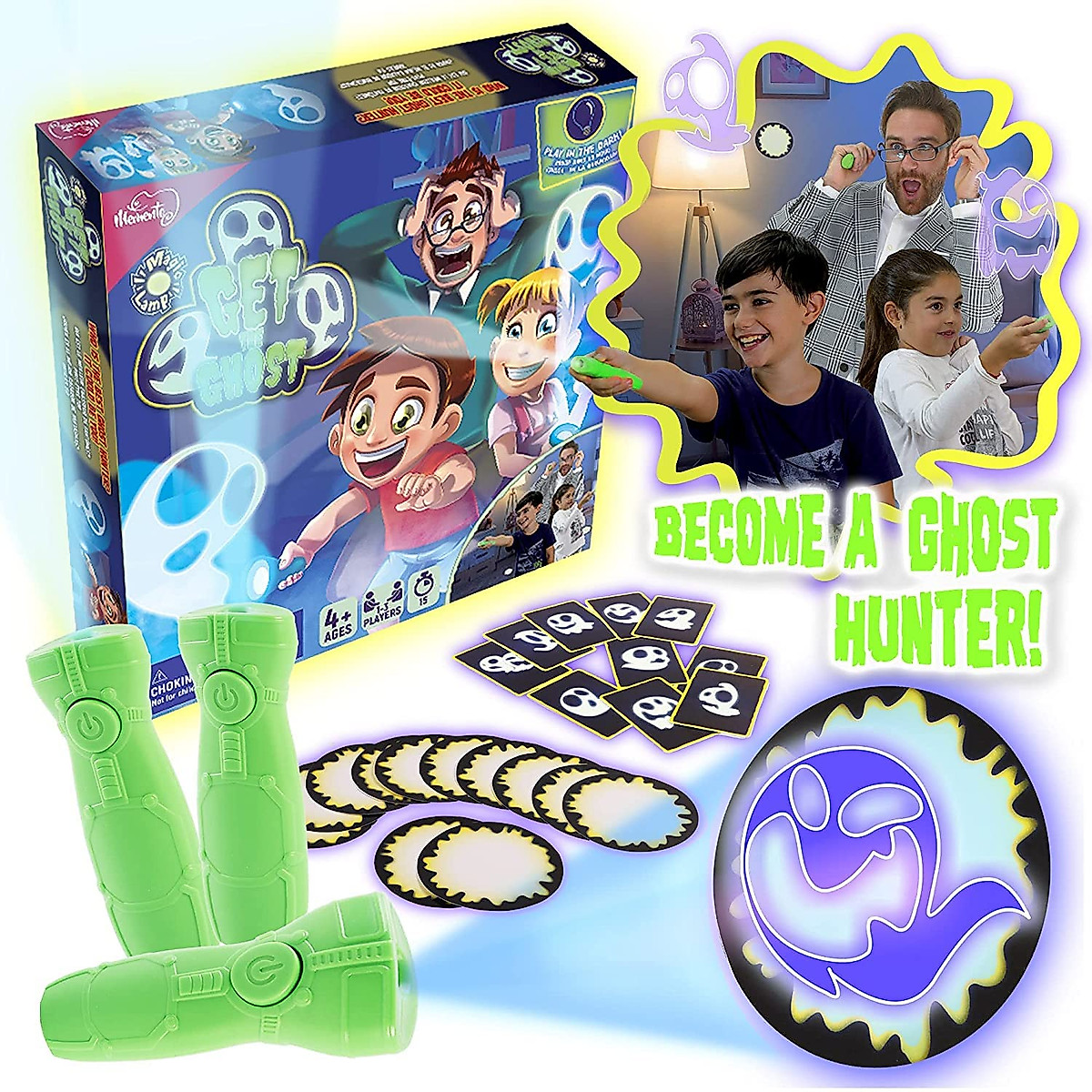 GET The Ghost Game, Become a Ghost Hunter, Capture The Ghosts with The Magic Flashlight, Memory Game, Ages 4+, Family Games, Fun Games, Toys for Girls, Toys for Boys, Party Games