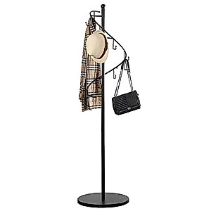 MyGift 5.5 Foot Modern Matte Black Metal Spiral Garment Rack with 10 Hooks, Freestanding Clothing Hanger Organizer Display for Coats, Bags, and Scarves