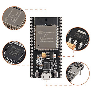 Aokin ESP32 ESP-32S NodeMCU-32S ESP-WROOM-32 Development Board 2.4 GHz WiFi and Bluetooth Dual Cores Microcontroller ESP-WROOM-32 Chip for Arduino NodeMCU, 2 Pcs